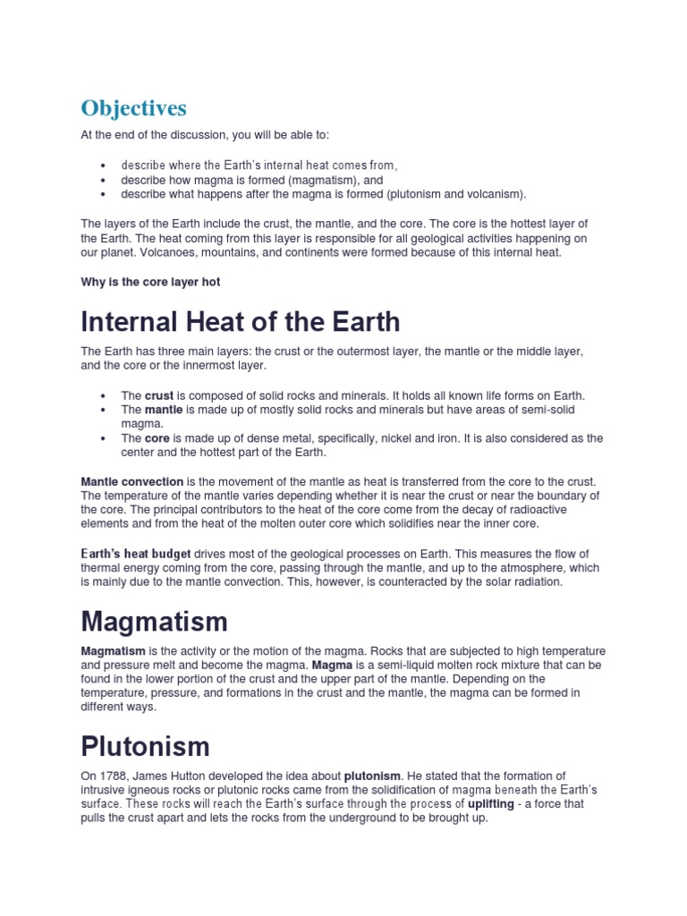 Internal Heat of The Earth | PDF | Planetary Core | Magma