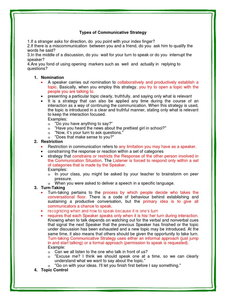 Communicative Strategy | PDF | Conversation | Communication