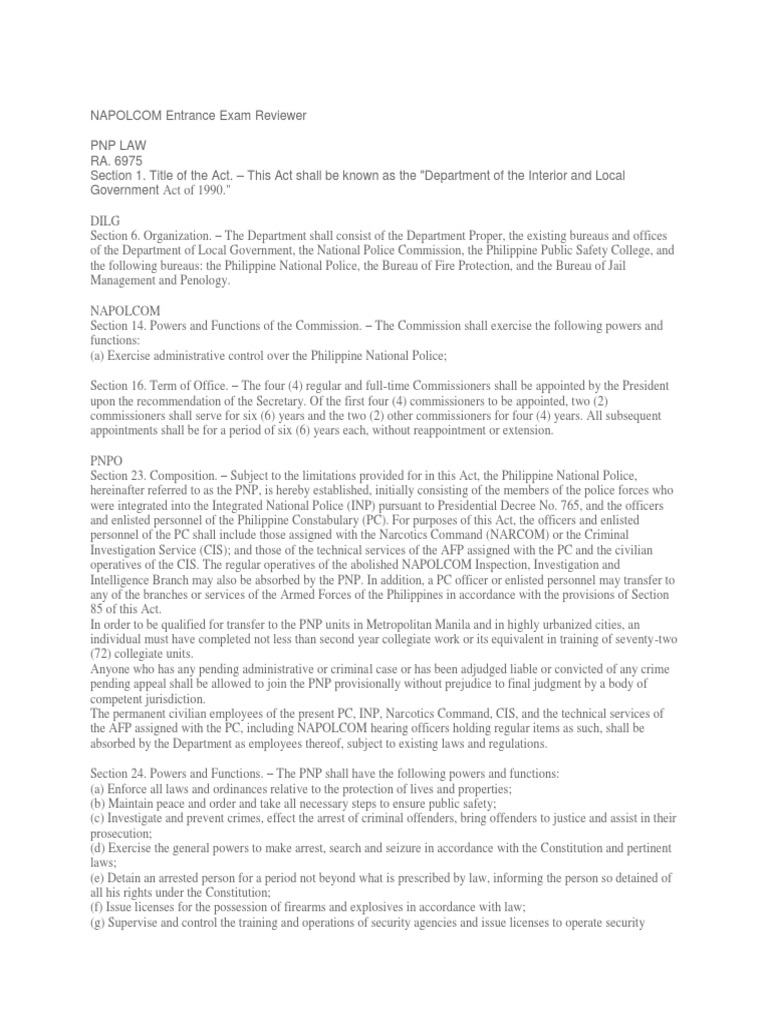 NAPOLCOM Entrance Exam Reviewer | PDF | President Of The Philippines ...