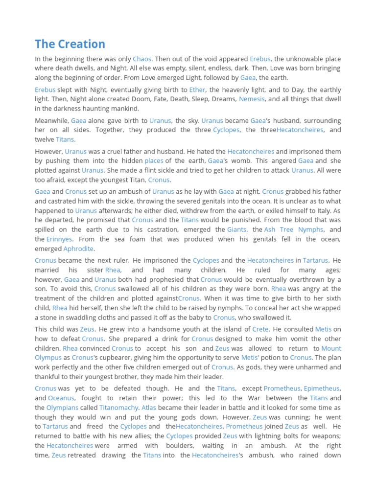 Greek Mythology: The Creation Story | PDF | Ancient Greek Religion ...