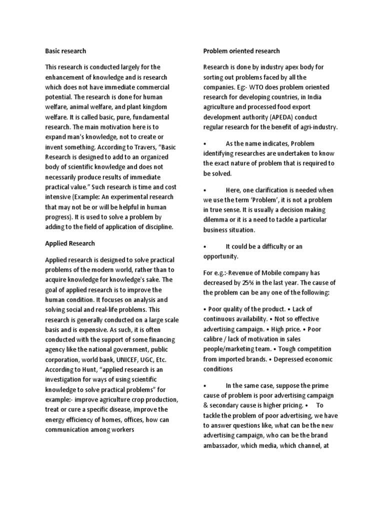 Basic Research Problem Oriented Research | PDF | Quantitative Research ...
