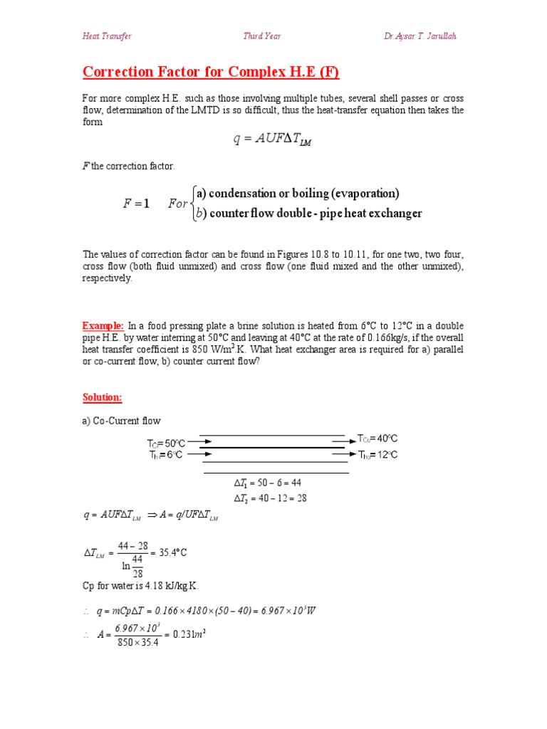 Correction Factor For Complex H.E (F) : T AUF Q | PDF | Heat Transfer ...