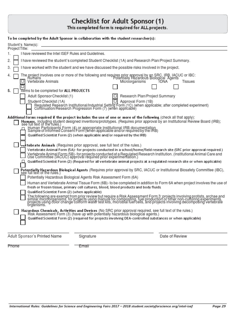 Checklist For Adult Sponsor (1) : This Completed Form Is Required For ...