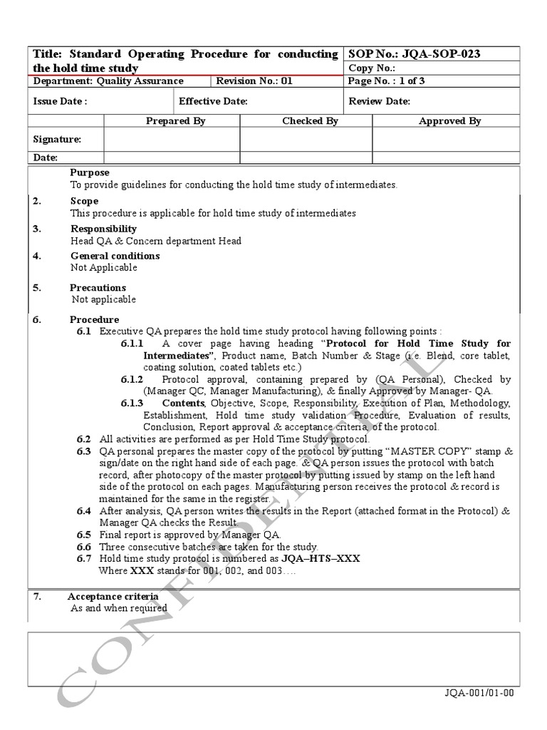 Hold Time Study 1 | PDF | Quality Assurance | Evaluation Methods