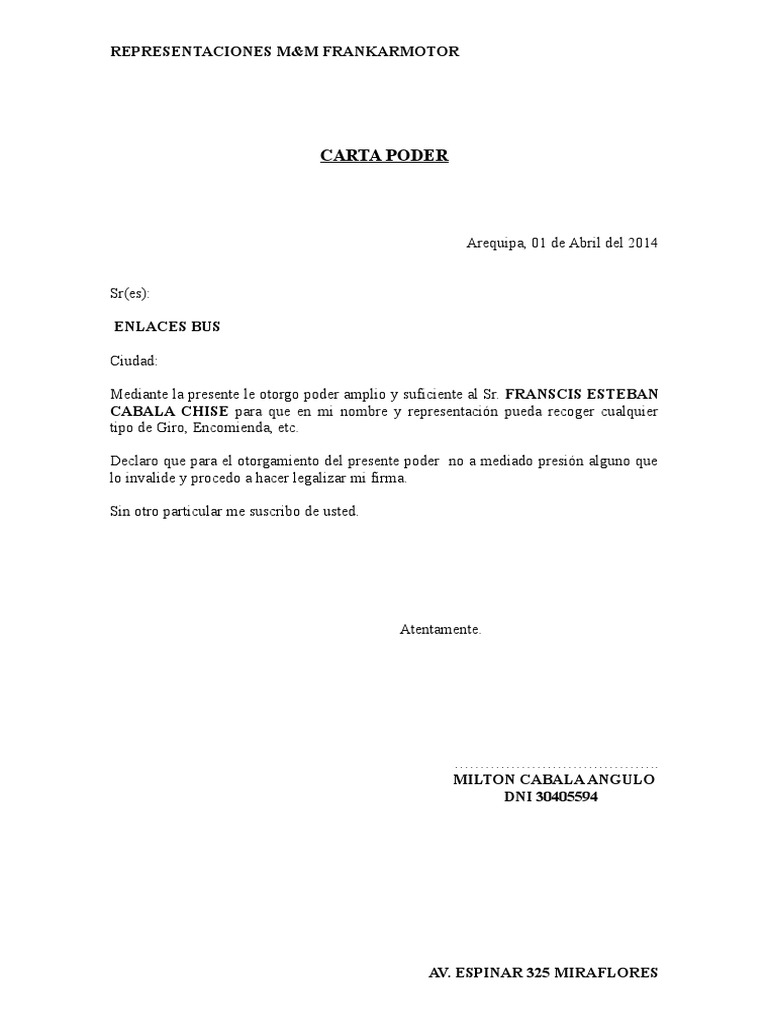 Carta Poder para Recoger Encomiendas | PDF