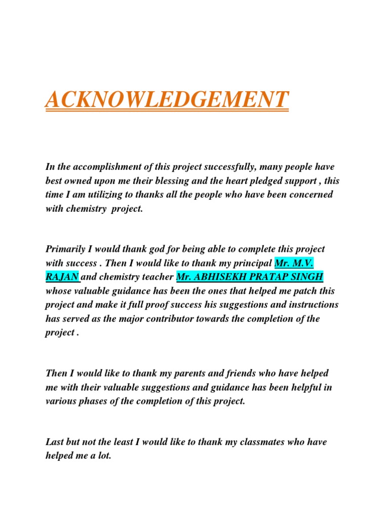 Acknowledgement | Digestion | Physical Sciences