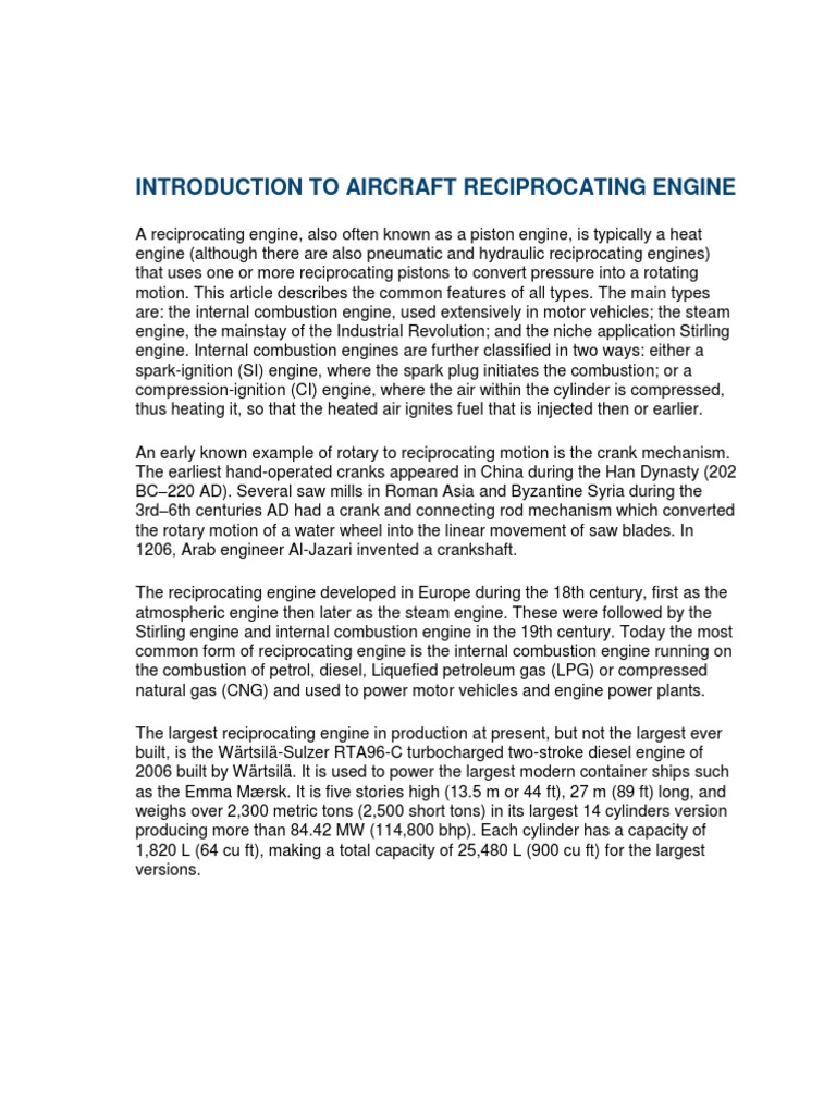 Introduction To Aircraft Reciprocating Engine | PDF | Internal ...
