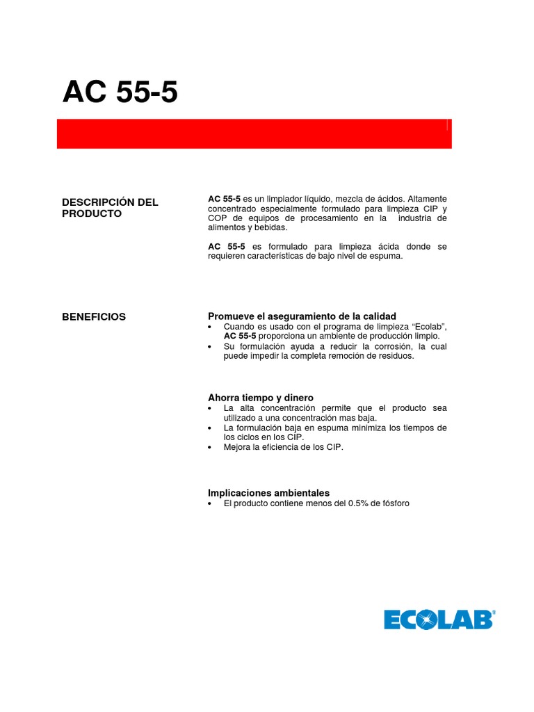 Ficha Tecnica AC 55 - 5 | PDF | Ácido | Agua