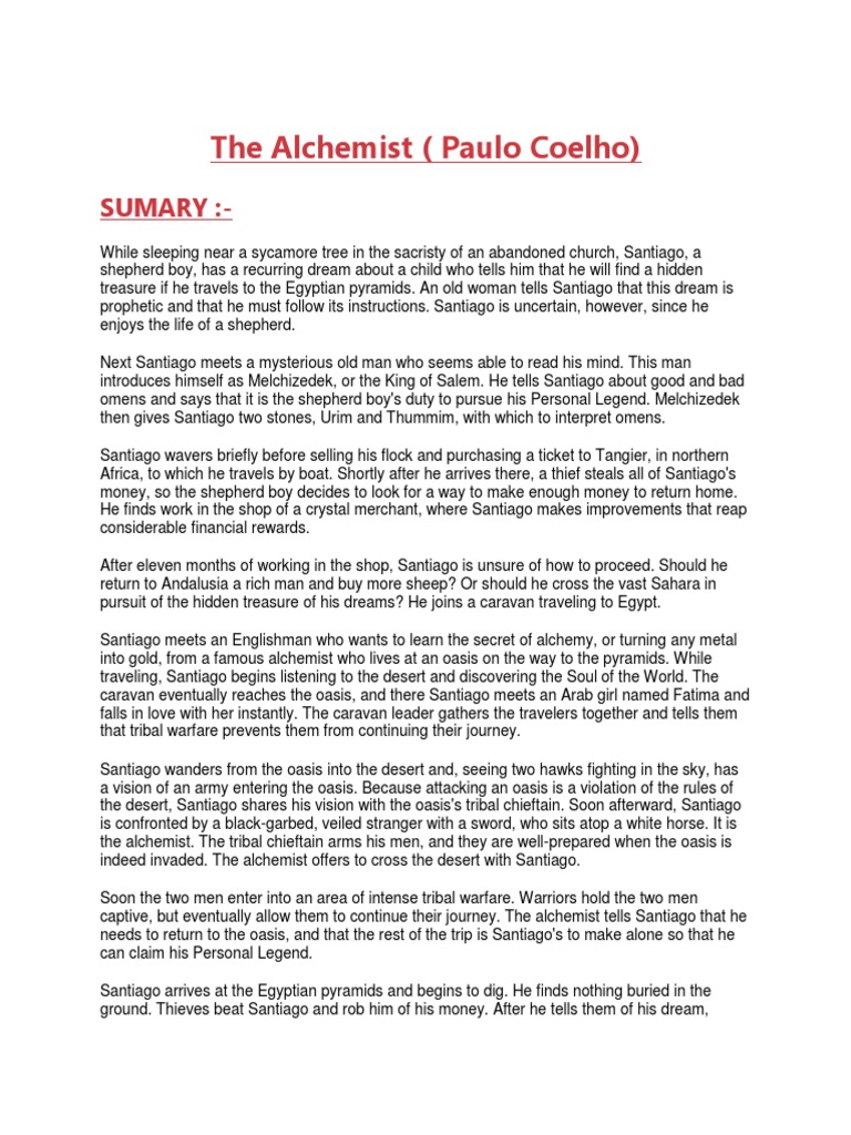 The Alchemist (Paulo Coelho) : Sumary | PDF