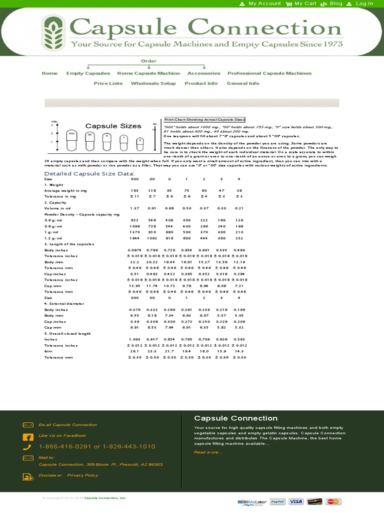 Capsule Connection: Detailed Capsule Size Data | PDF | Density ...