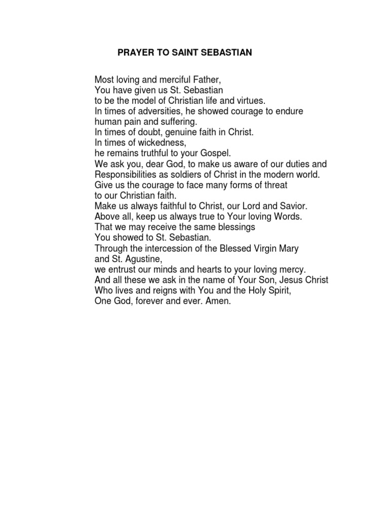 Prayer To Saint Sebastian | PDF