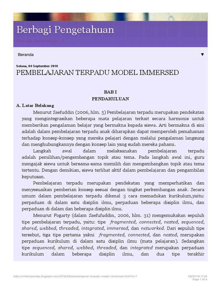 Berbagi Pengetahuan - PEMBELAJARAN TERPADU MODEL IMMERSED PDF | PDF