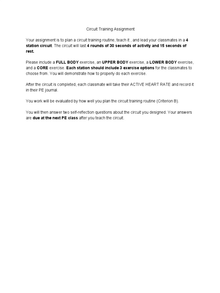 Circuit Training Assignment Guide | PDF | Career & Growth | Self ...