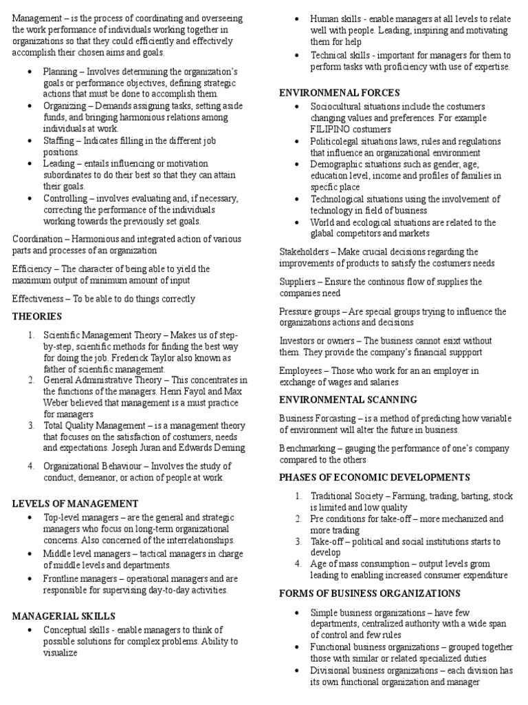 Grade 11 Organization Management Reviewer | PDF | Organizational ...