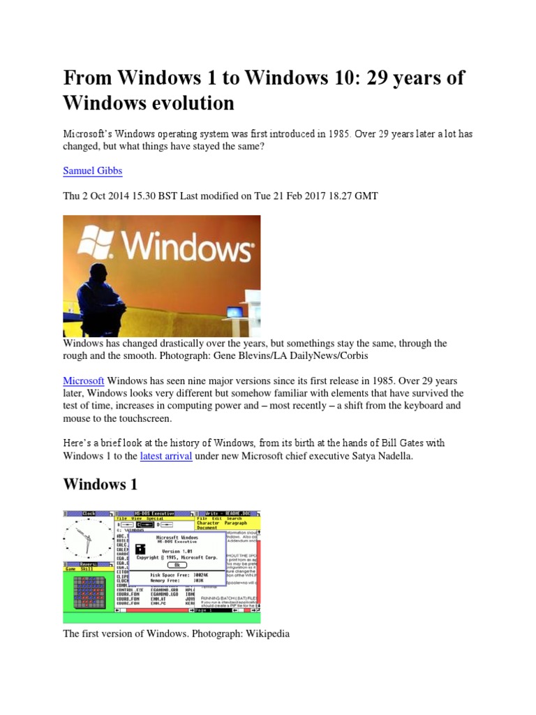 From Windows 1 To Windows 10 | PDF | Microsoft Windows | Windows 10