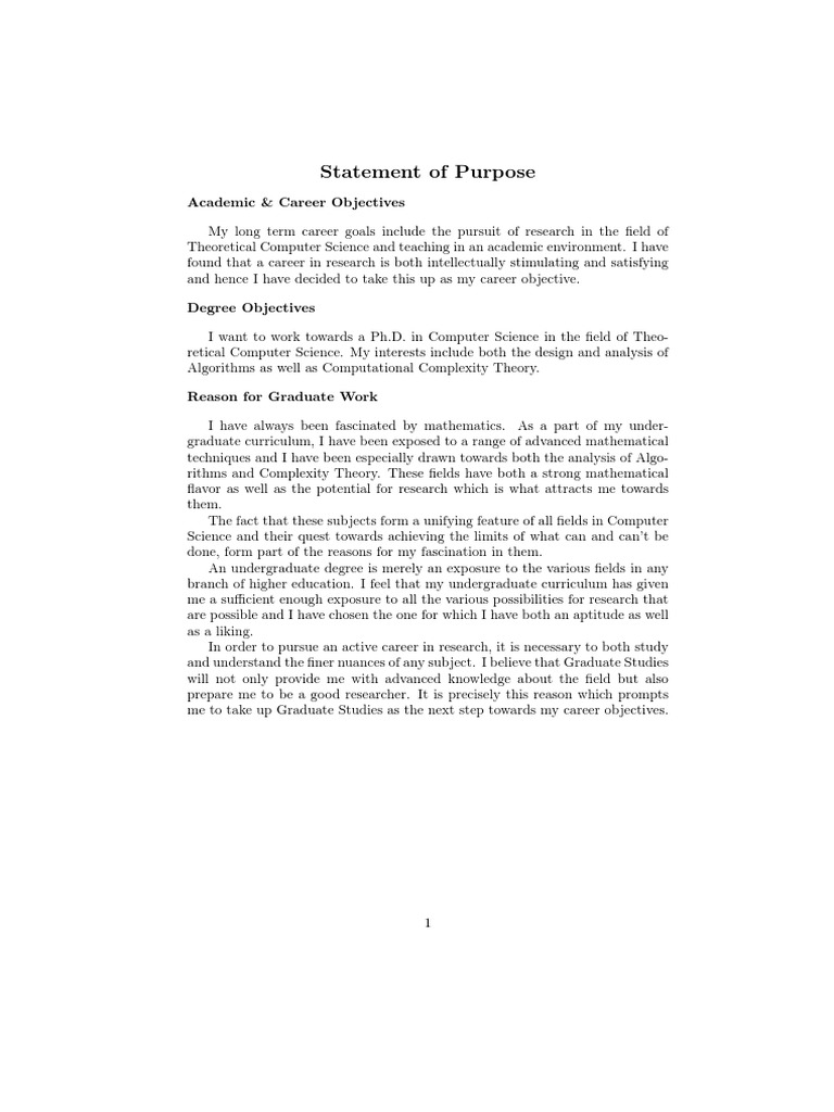 Statement of Purpose | PDF | Graduate School | Teaching Mathematics