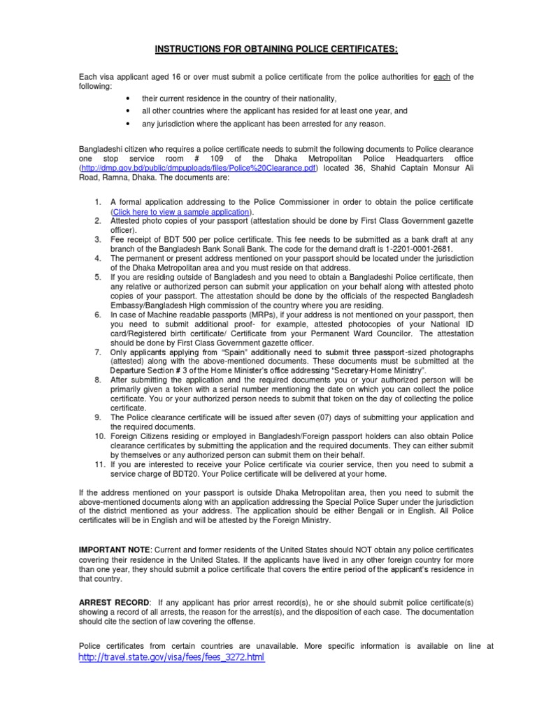 Instructions For Obtaining Police Certificates | PDF | Passport ...