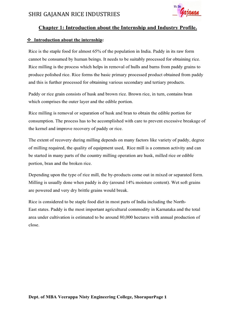 Gajanan Rice Mill Report | PDF | Bran | Rice