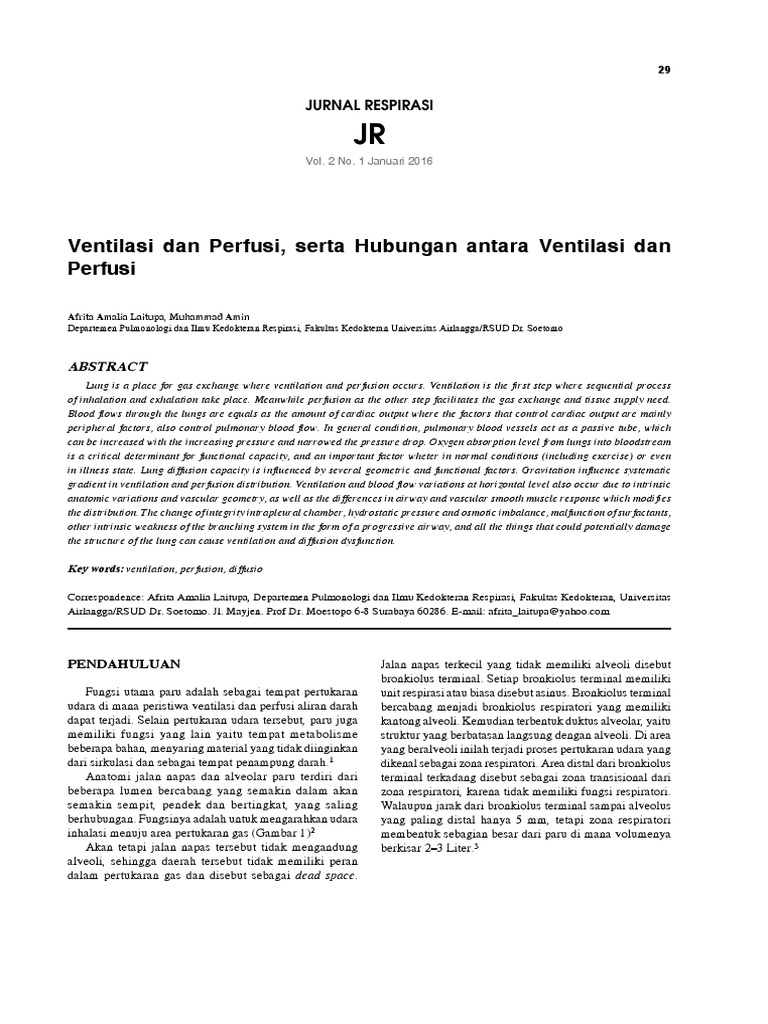 Ventilasi dan Perfusi Paru: Proses Gas | PDF | Pernapasan | Pembuluh Darah
