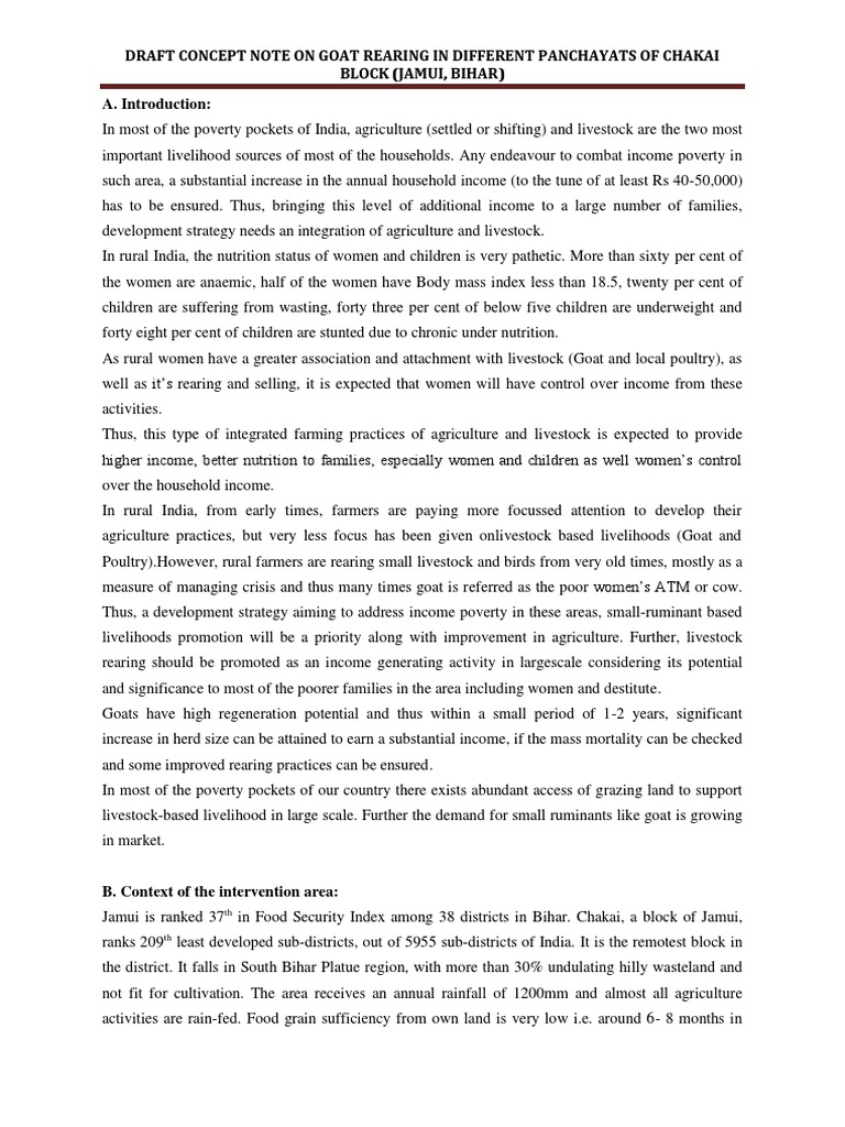 Draft Concept Note on Goat Rearing | Livestock | Agriculture