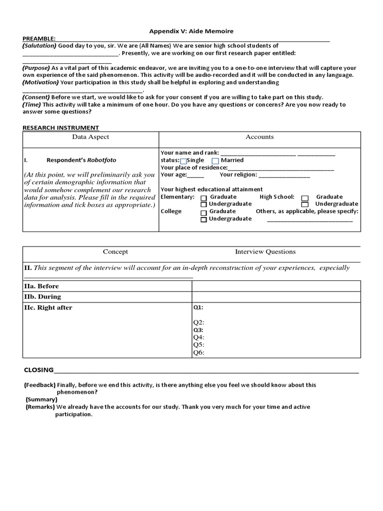 Senior High Aide Memoir Research Base | PDF | Interview | Cognitive Science
