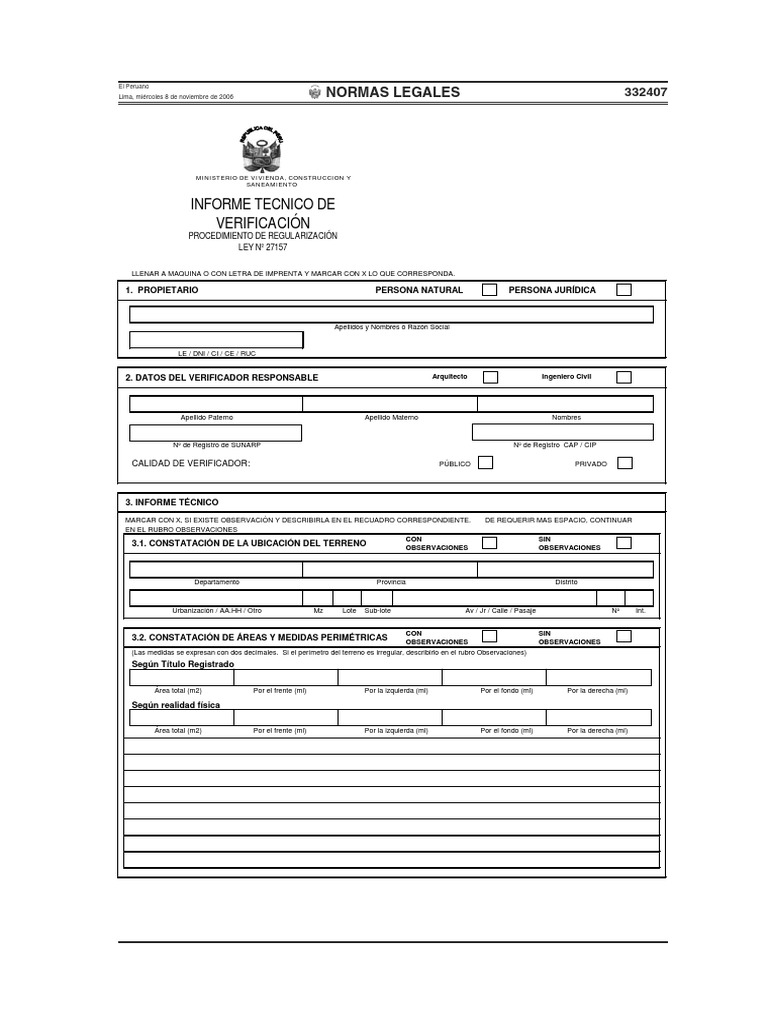 Descargar Informe Tecnico de Verificacion Sunarp en PDF | PDF