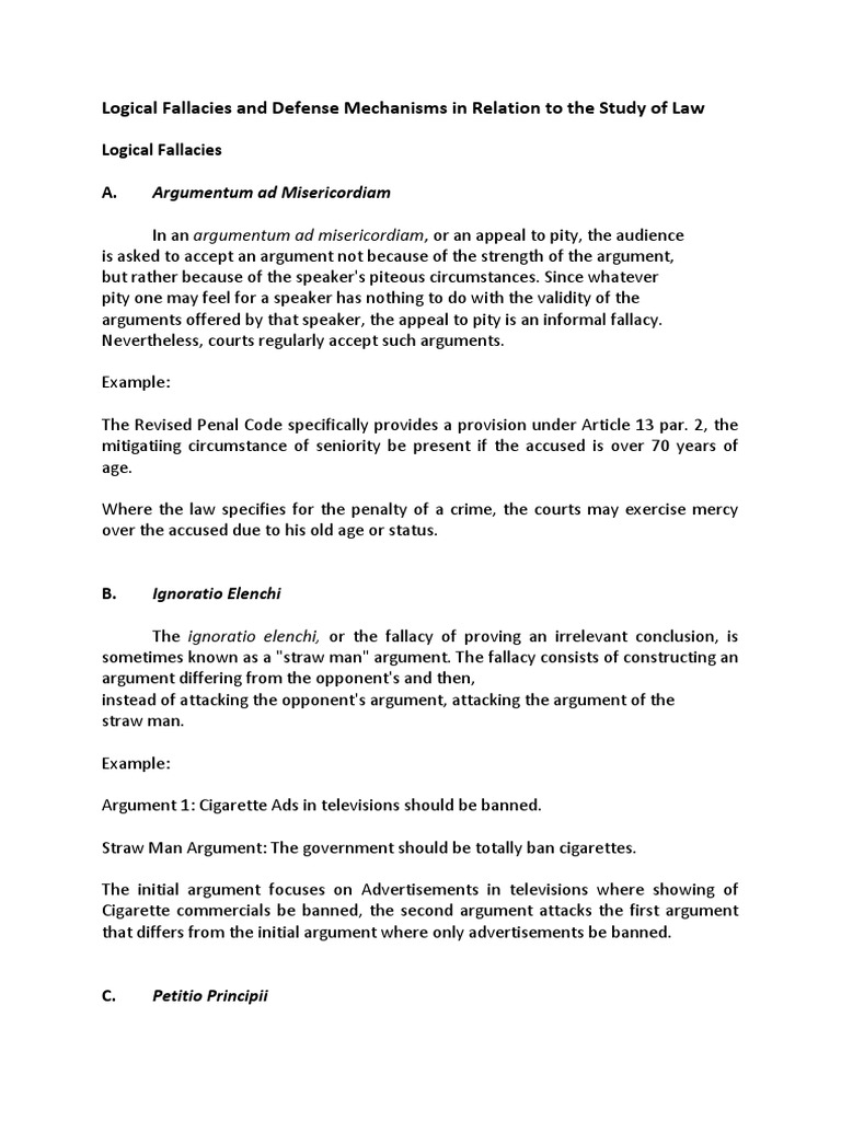Fallacies and Defense Mechanisms | PDF | Fallacy | Argument