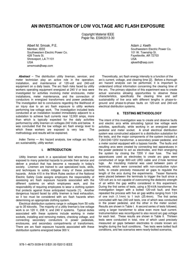 An Investigation of Low Voltage Arc Flash Exposure | PDF | Electric Arc | Insulator (Electricity)
