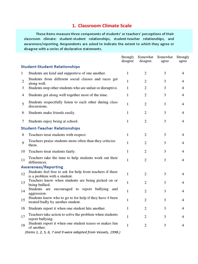 Classroom Climate Scale: Student-Student Relationships | Download Free ...