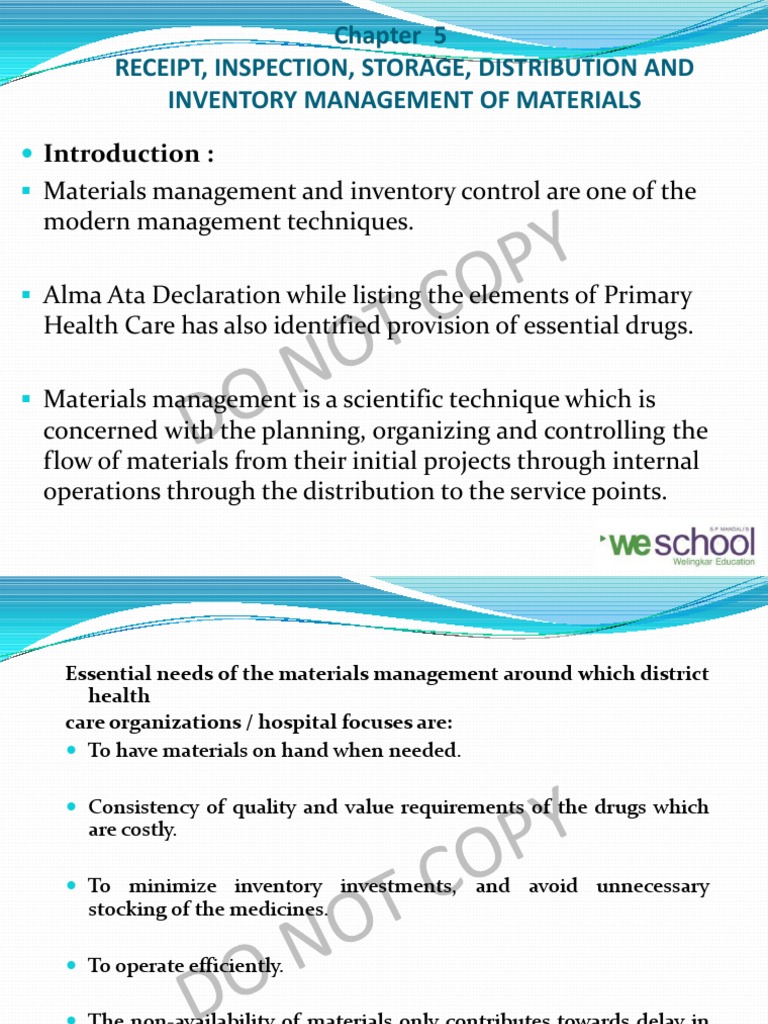 Receipt, Inspection, Storage, Distribution and Inventory Management of ...