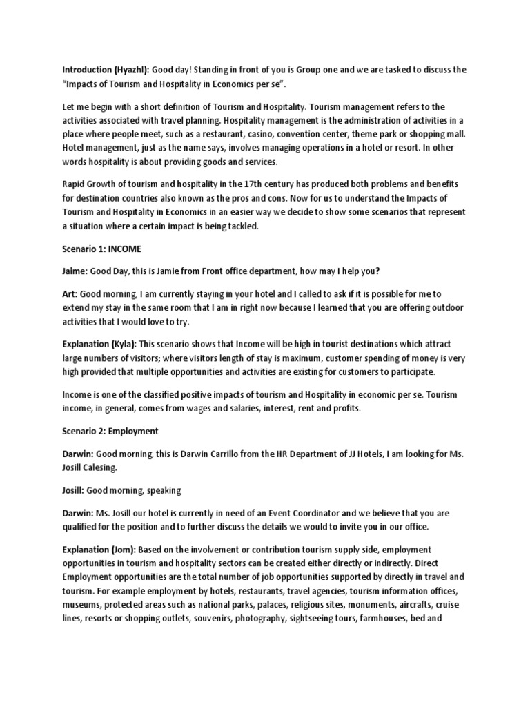Pros and Cons of Tourism and Hospitality Script | PDF | Tourism | Hotel