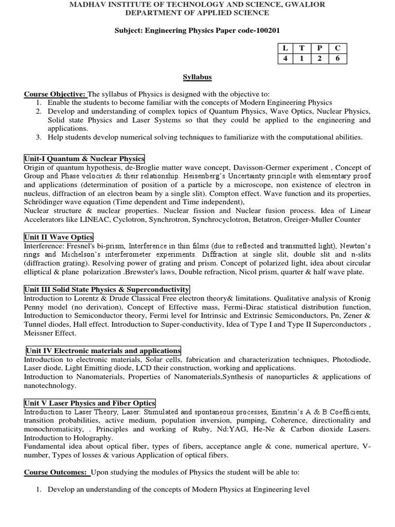 Engineering Physics Syllabus Overview | PDF | Laser | Diffraction