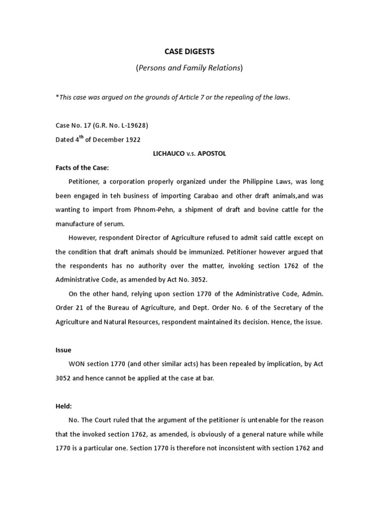 (Persons and Family Relations) : Case Digests | Download Free PDF | Justice | Crime & Violence