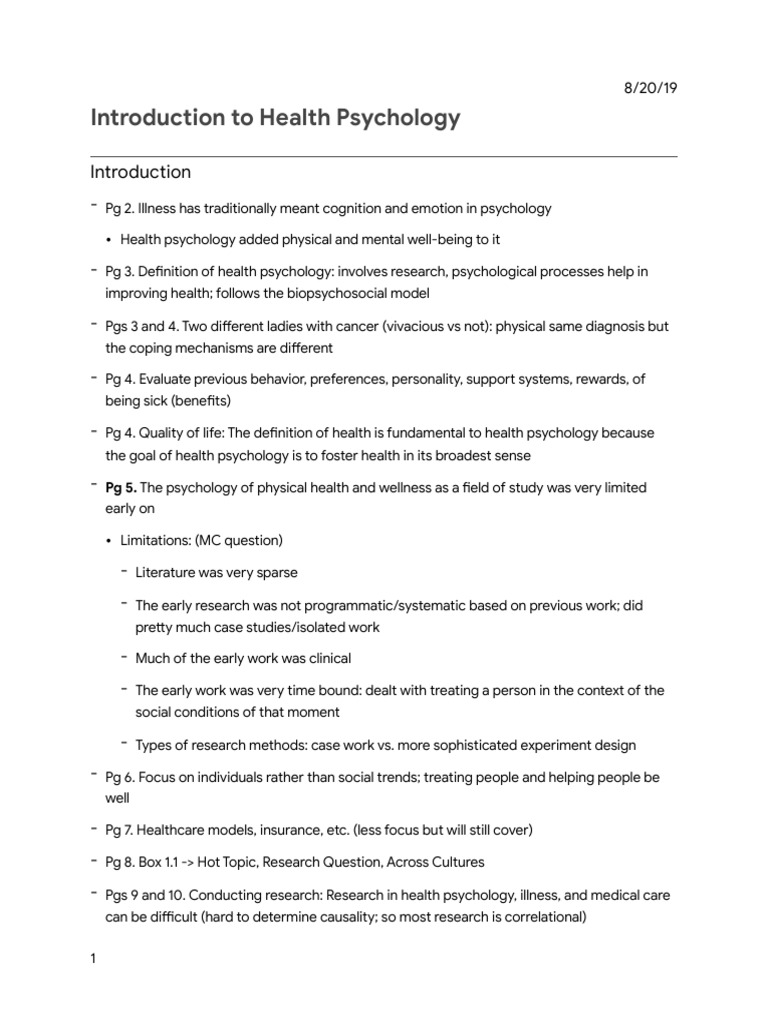 Introduction To Health Psychology | PDF | Health Psychology ...