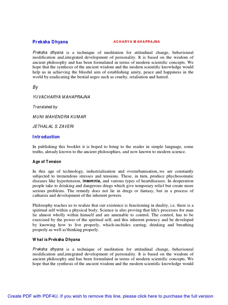 Preksha Dhyana PDF | Download Free PDF | Endocrine System | Breathing