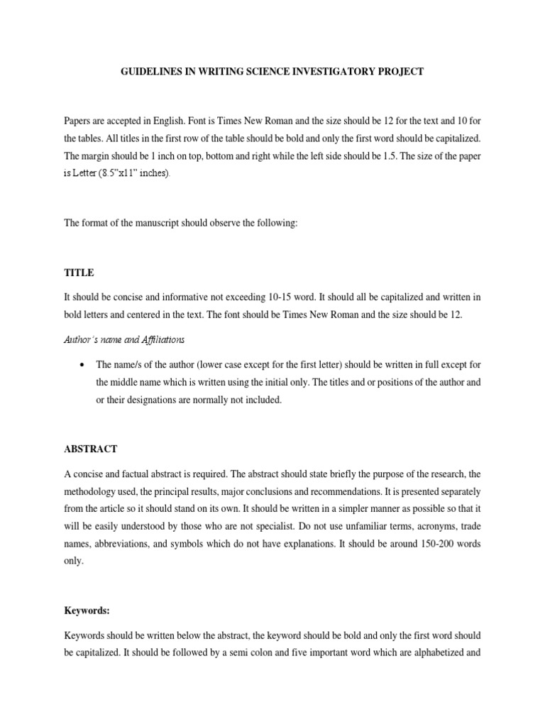 Guidelines in Writing Science Investigatory Project: Author's Name and ...