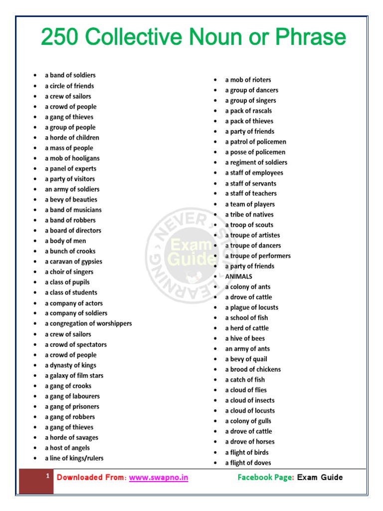 250 Collective Nouns List PDF | PDF | Herd | Nature
