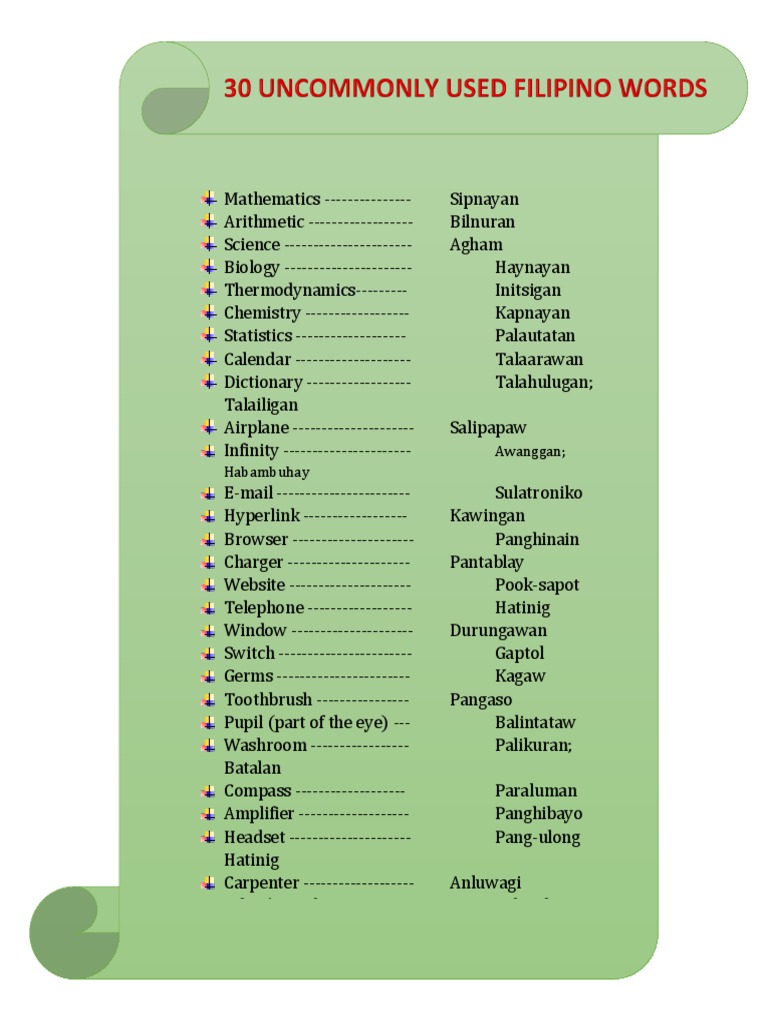 30 Uncommonly Used Filipino WOrds | PDF