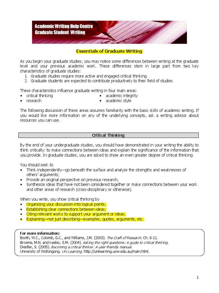 Essentials of Graduate Writing | PDF | Critical Thinking | Intellectual ...