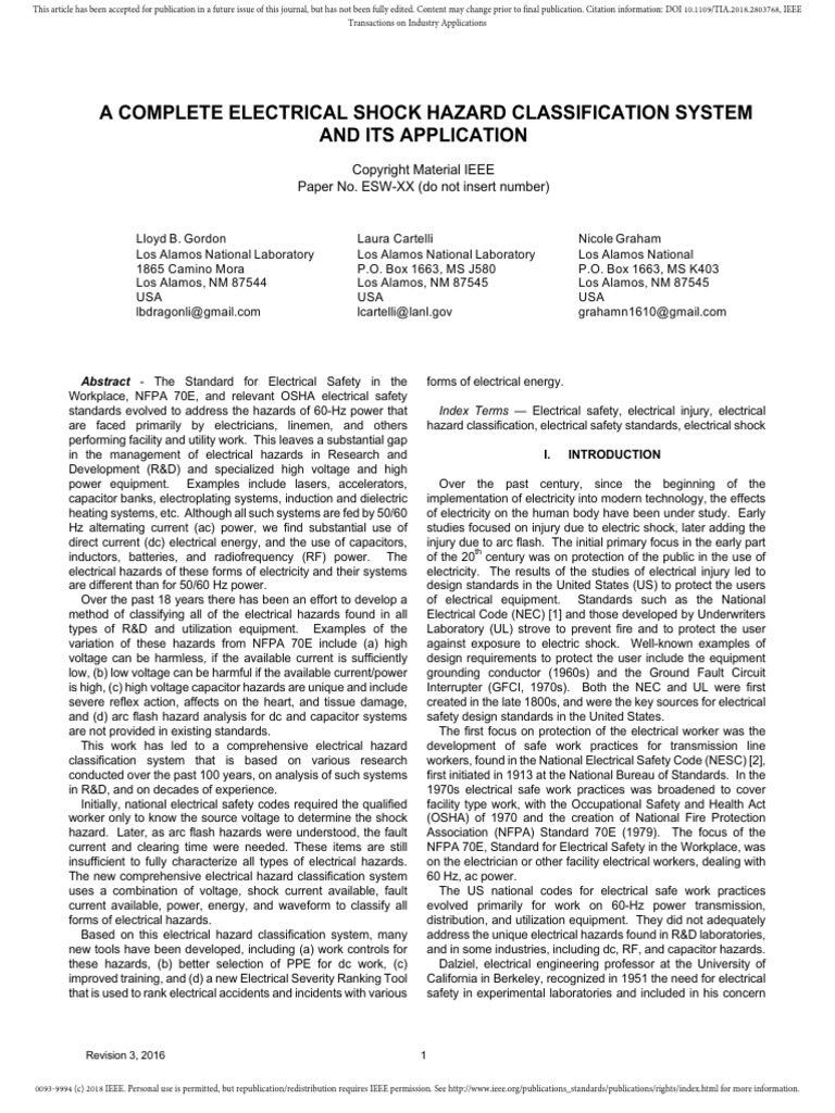 A Complete Electrical Shock Hazard Classification System and Its ...