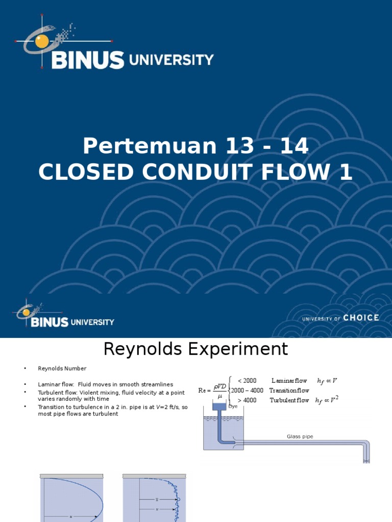 Pertemuan 13 - 14 Closed Conduit Flow 1 | PDF | Fluid Dynamics | Turbulence