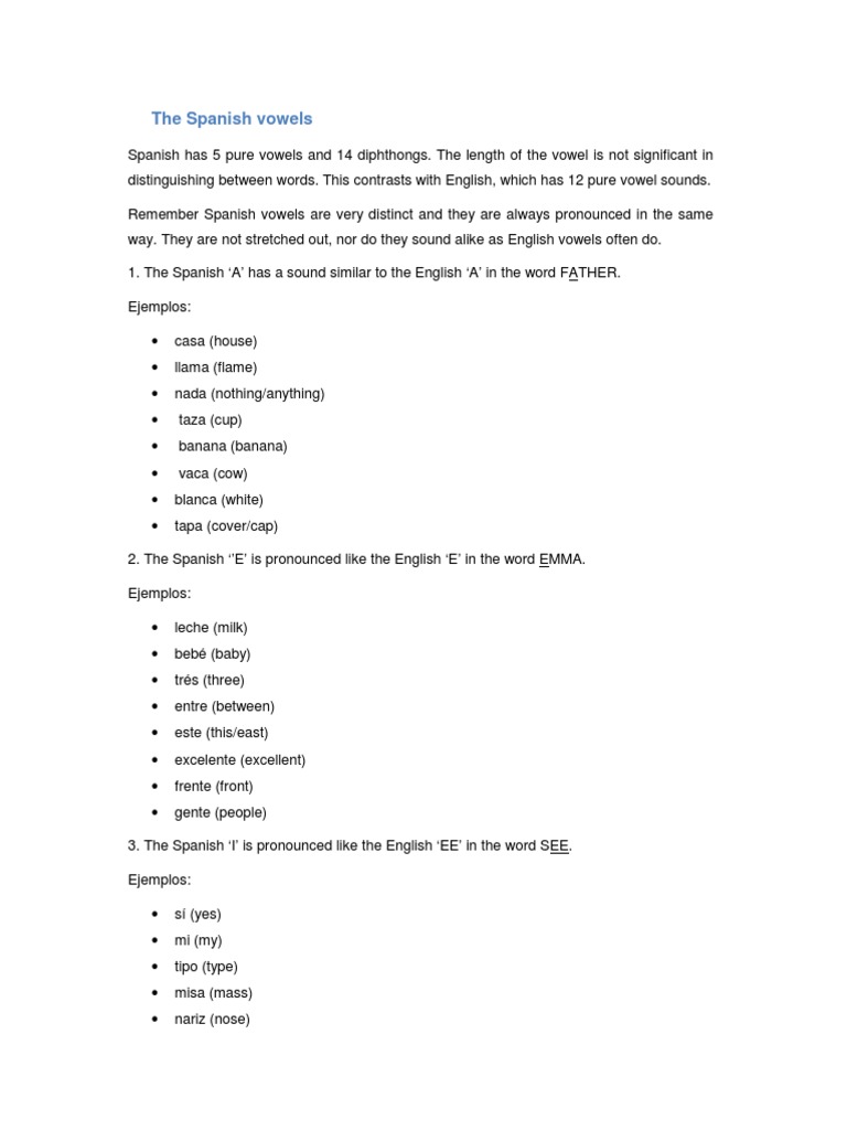 Spanish Vowels and Diphthongs Guide | PDF | Vowel | Phonetics