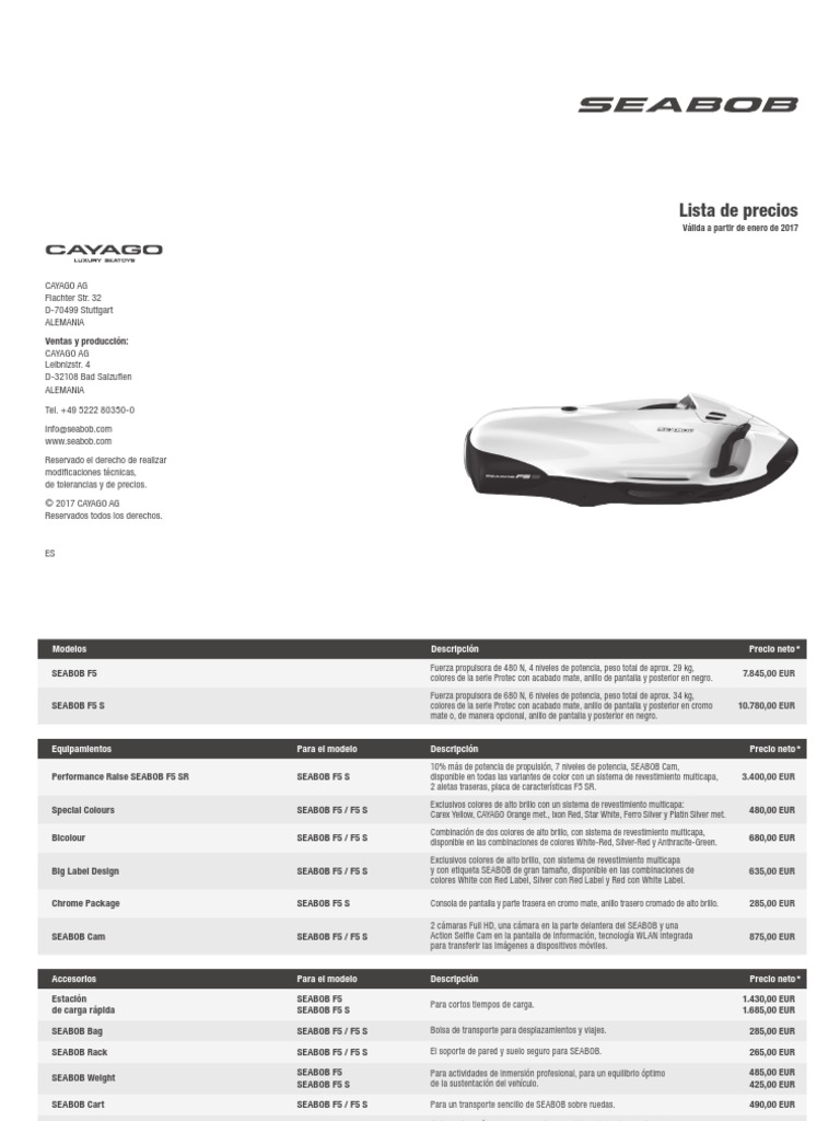 2017 02 15 - SEABOB - Price List 17 ES | PDF | Vehículos de ruedas ...