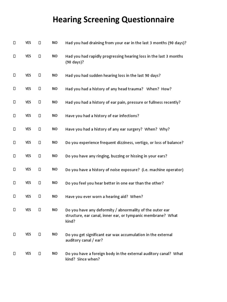 Hearing Screening Questionnaire | PDF | Wellness