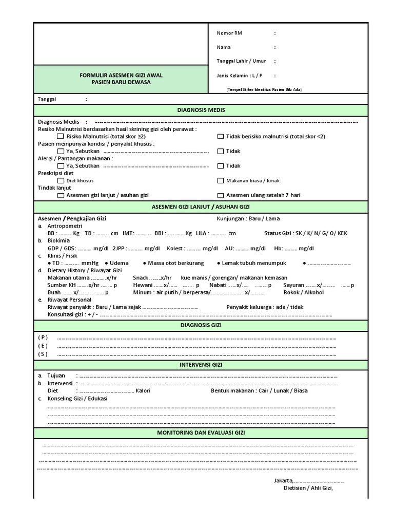 Formulir Asesmen Gizi Ranap Dewasa | PDF