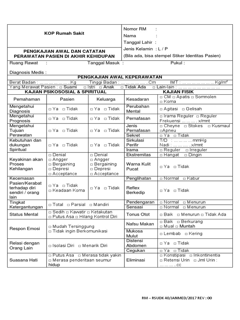 Formulir Asesmen Pasien Terminal | PDF
