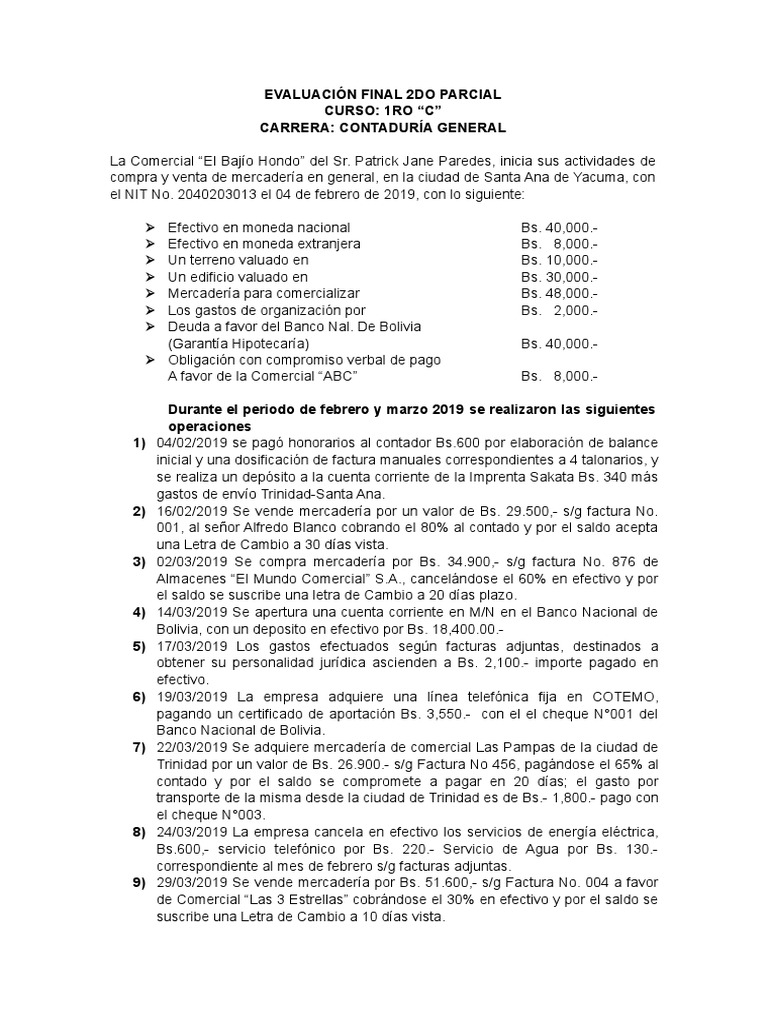 Examen Final 2do Parcial | PDF | Bancos | Dinero