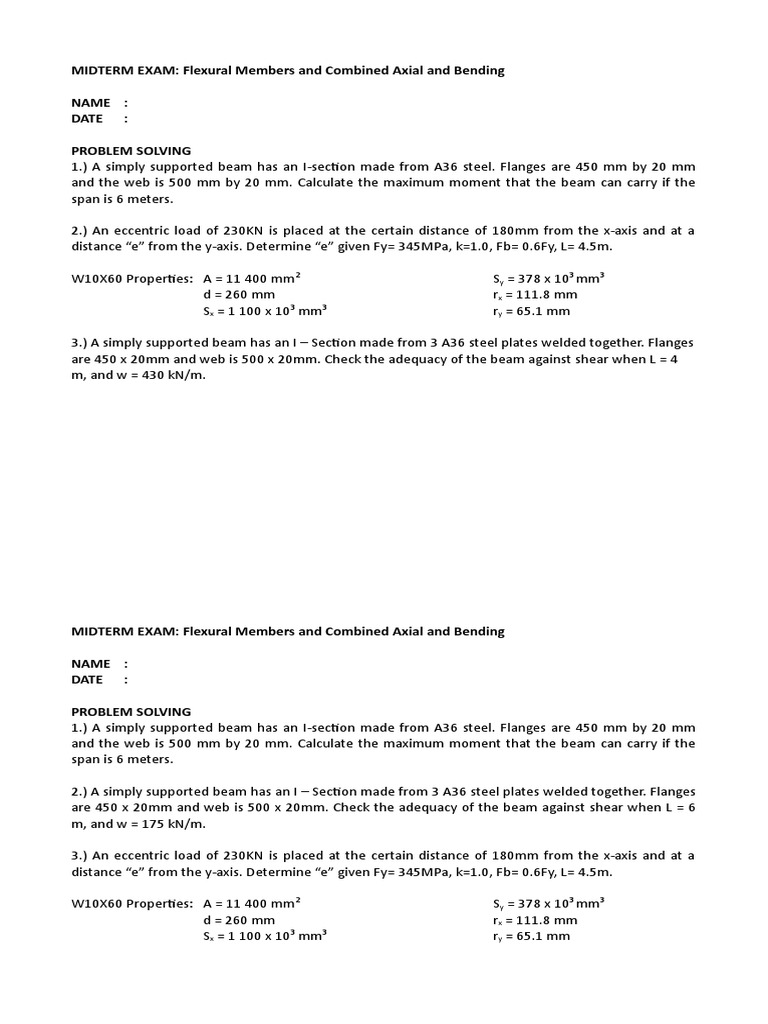 Midterm Exam Steel Design | PDF