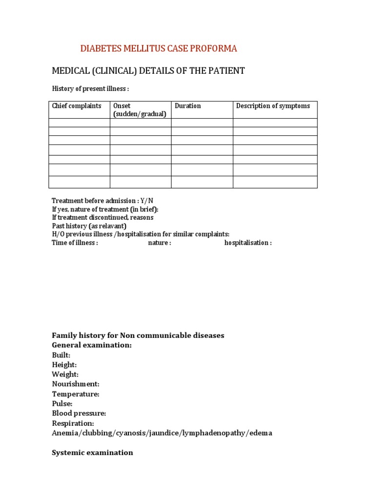 Diabetes Mellitus Case Proforma | PDF | Preventive Healthcare ...