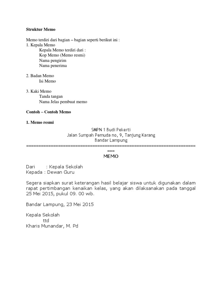 Struktur Memo | PDF | Karier & Perkembangan
